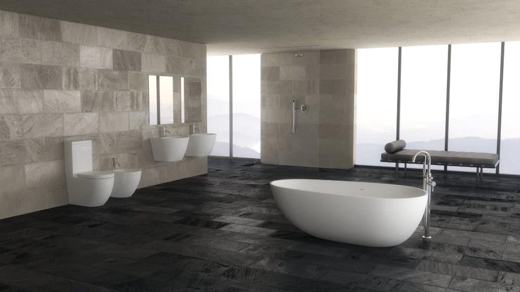 MODA LUCIA Thick Freestanding Stone Bath 50mm Thick Cast Stone Matt ...